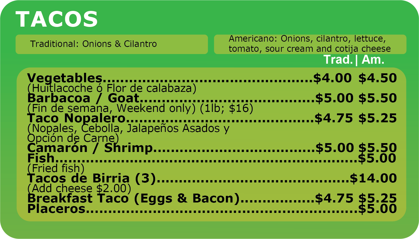 Menu – Meli Taqueria